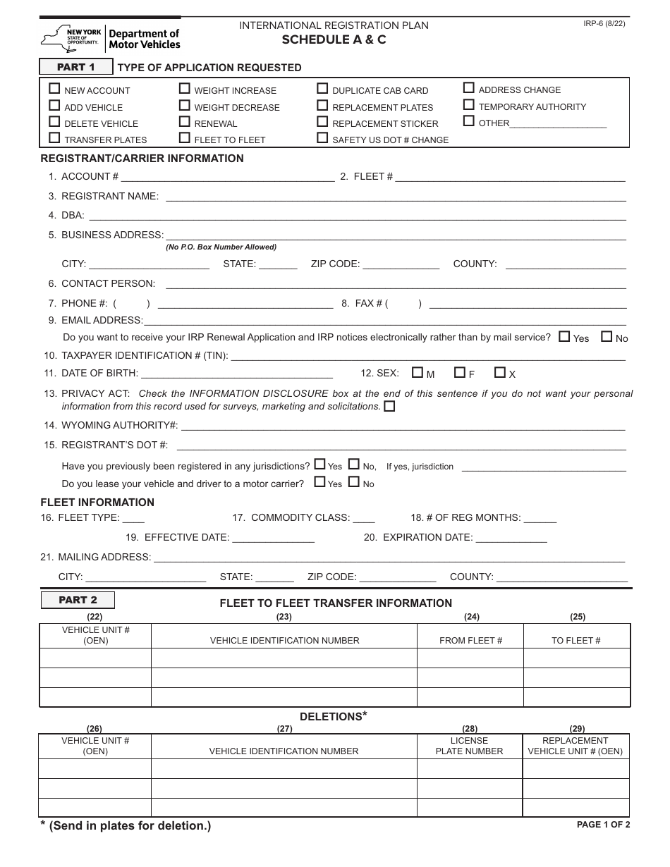 Form IRP-6 Schedule A, C Download Printable PDF or Fill Online ...