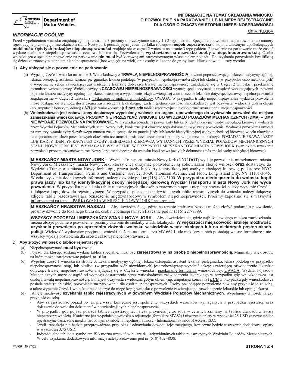 Form MV-664.1P - Fill Out, Sign Online and Download Fillable PDF, New York (Polish) | Templateroller