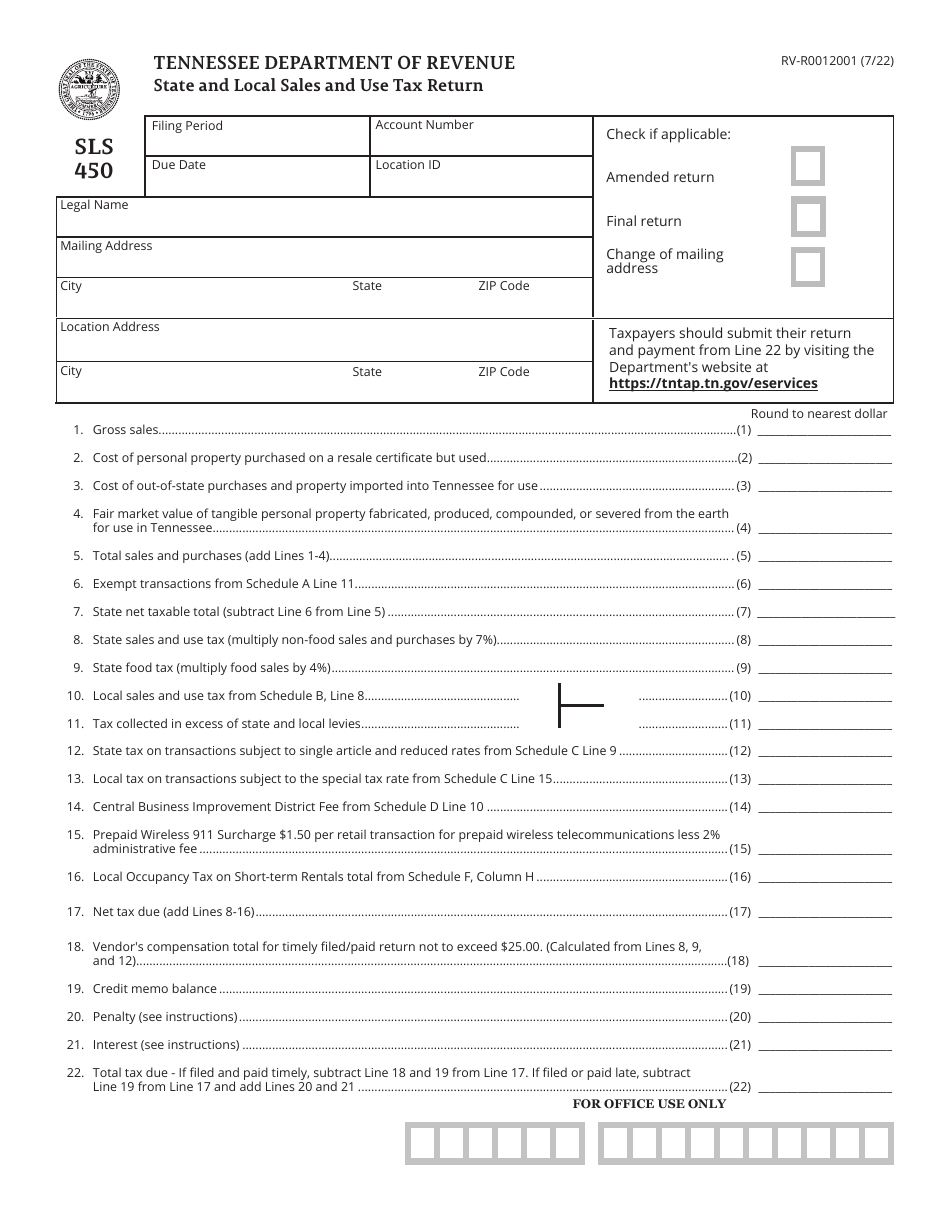 Form SLS450 (RV-R0012001) Download Printable PDF or Fill Online State ...