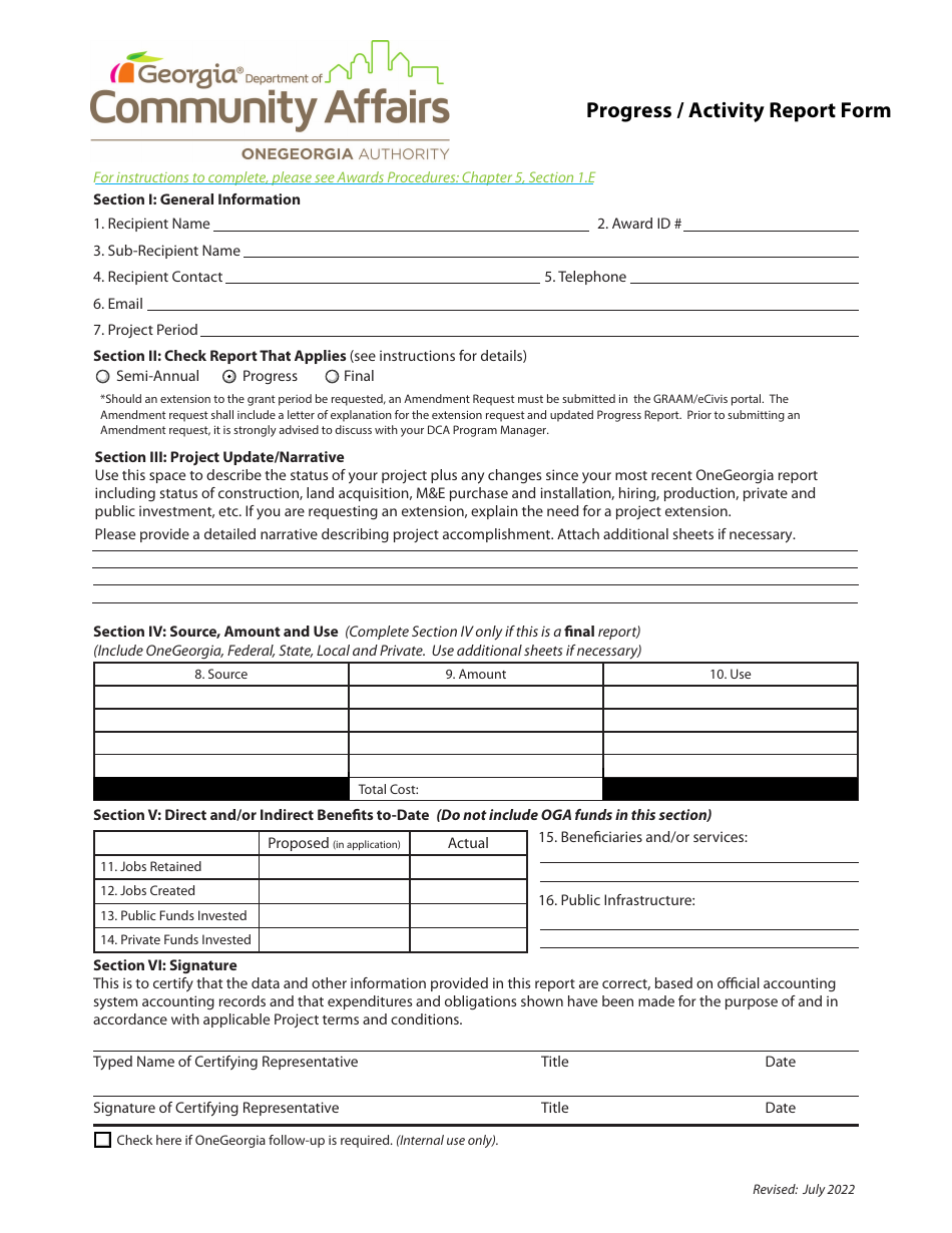Georgia (United States) Progress/Activity Report Form - Fill Out, Sign ...
