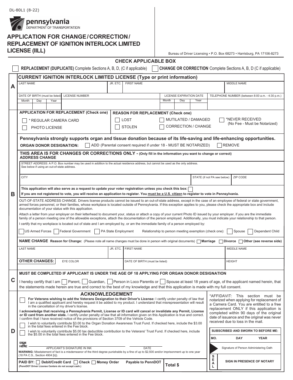 Form Dl 80l1 Fill Out Sign Online And Download Fillable Pdf Pennsylvania Templateroller