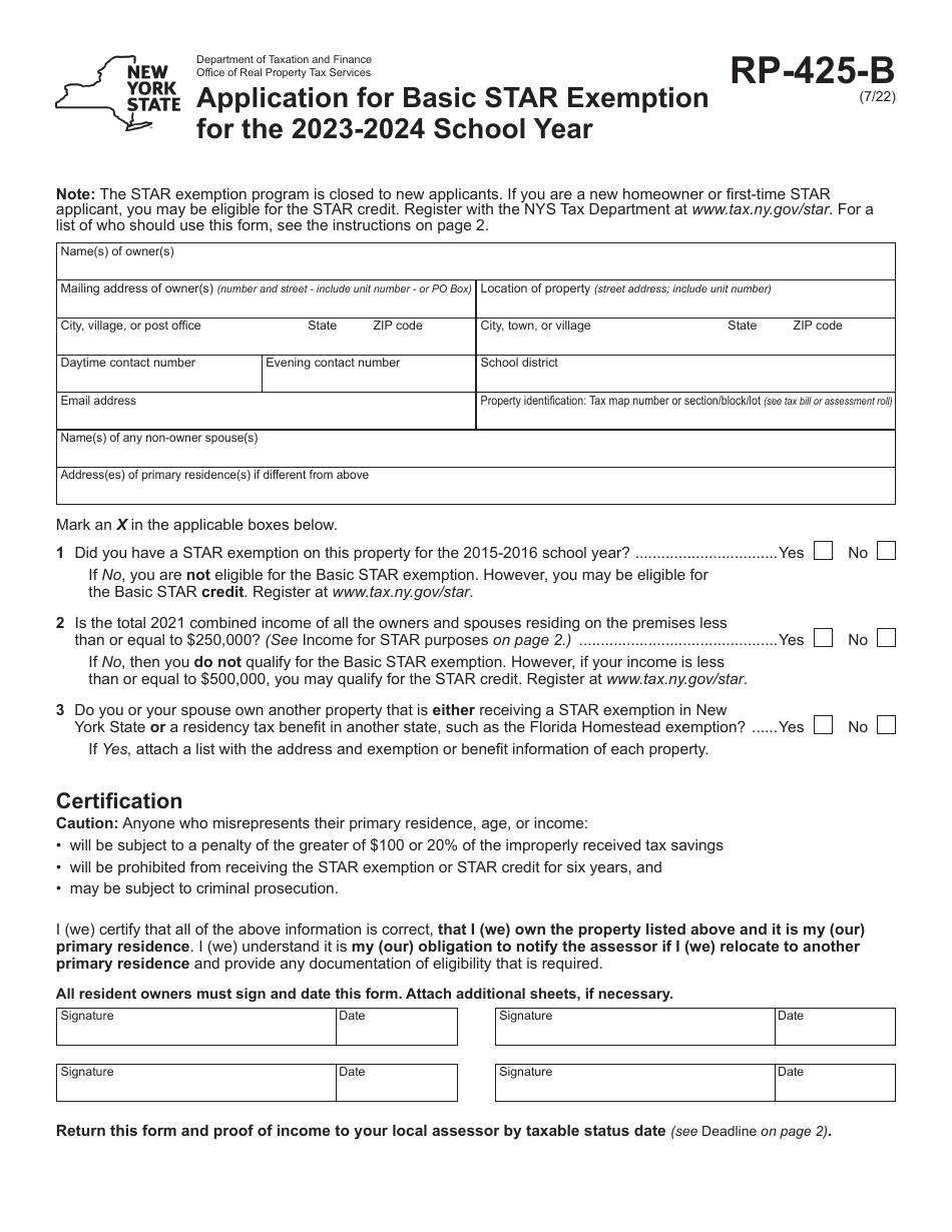 Form RP-425-B - 2024 - Fill Out, Sign Online and Download Fillable PDF ...