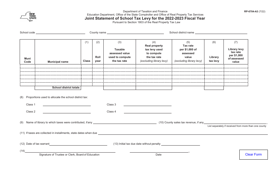 Form RP-6704-A3 Download Fillable PDF or Fill Online Joint Statement of ...