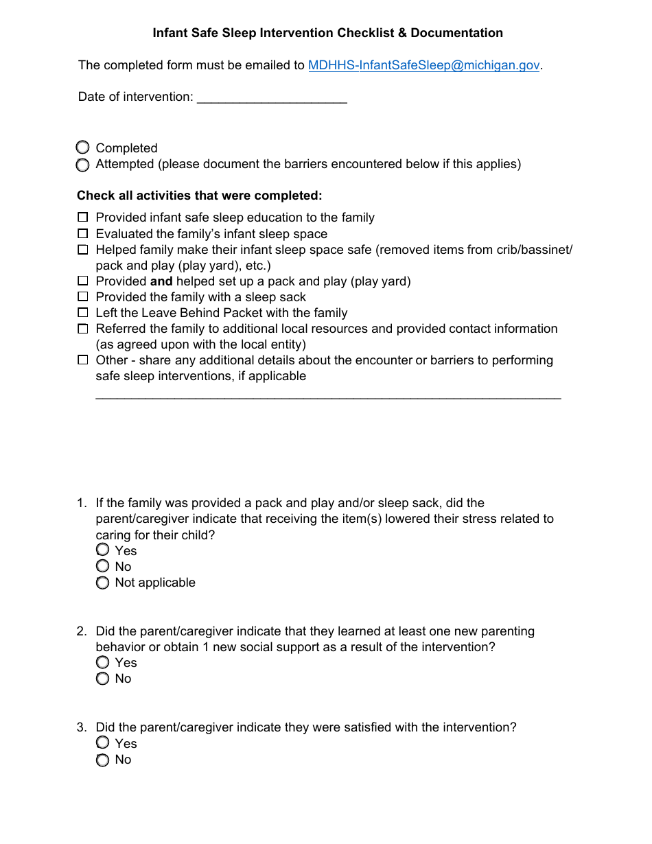 Michigan Infant Safe Sleep Intervention Checklist & Documentation ...