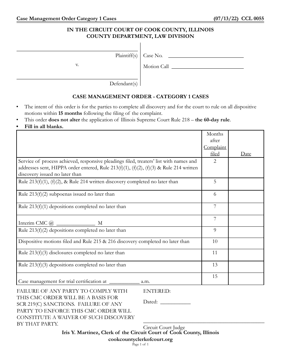 Form CCL0055 Download Fillable PDF or Fill Online Case Management Order ...