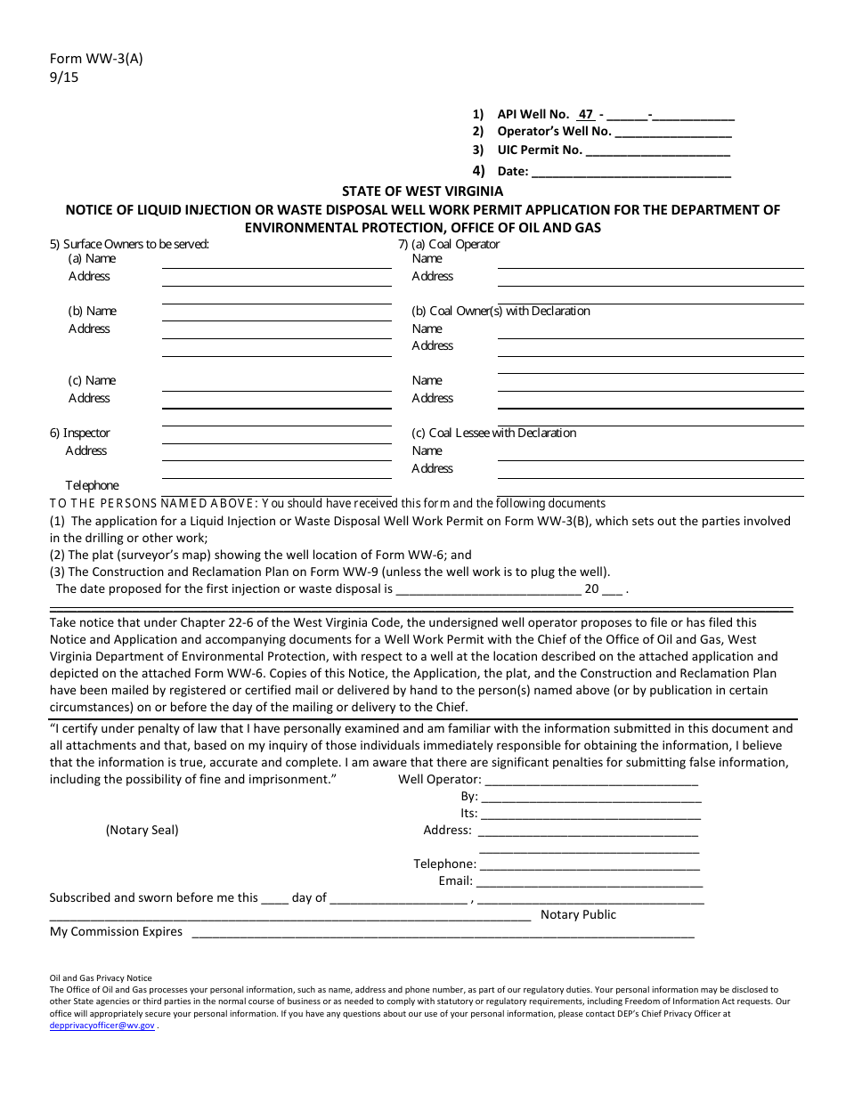 Form WW-3(A) - Fill Out, Sign Online and Download Printable PDF, West ...