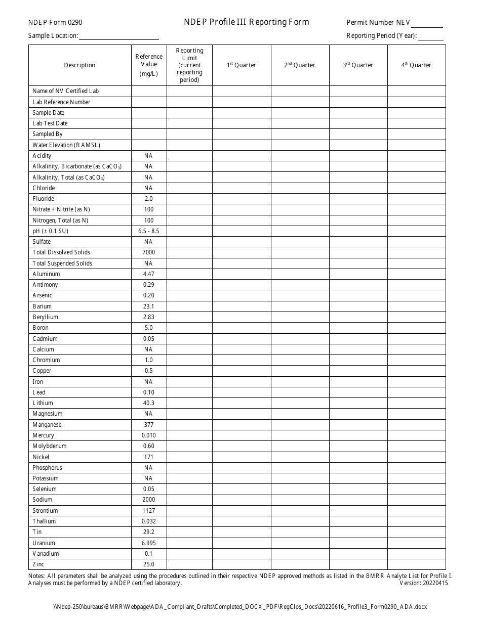 NDEP Form 0290 - Fill Out, Sign Online and Download Fillable PDF ...