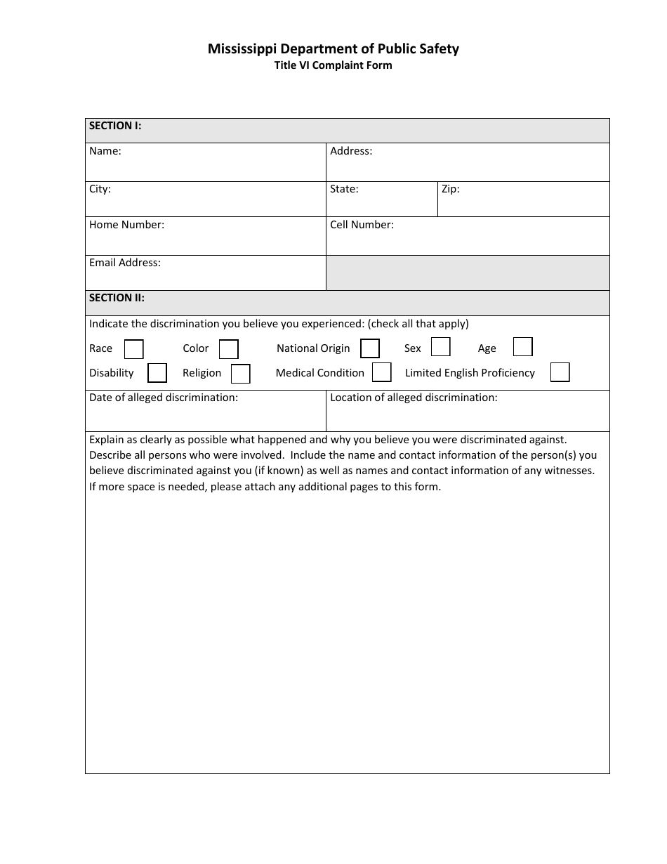 Mississippi Title VI Complaint Form - Fill Out, Sign Online and ...