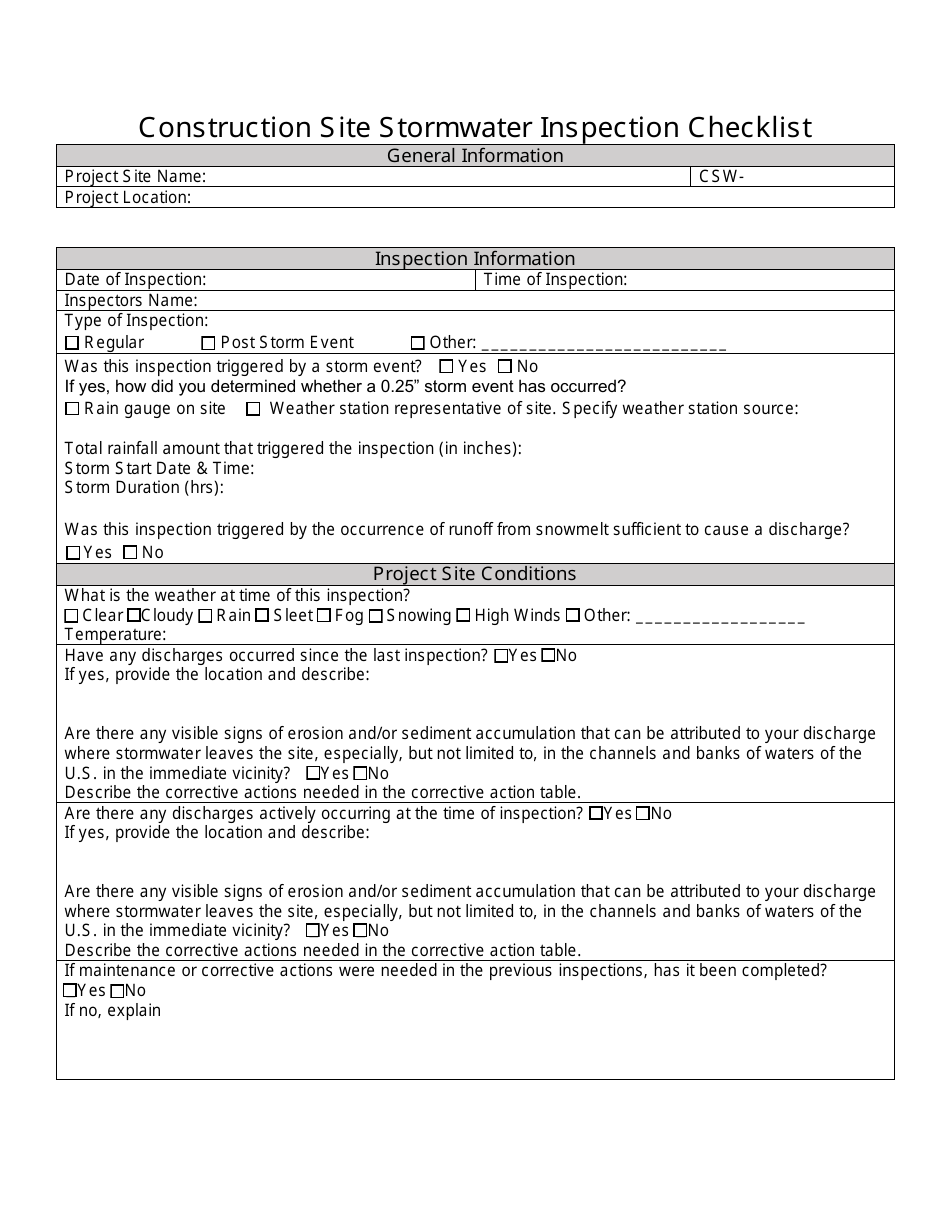 Nevada Construction Site Stormwater Inspection Checklist - Fill Out ...