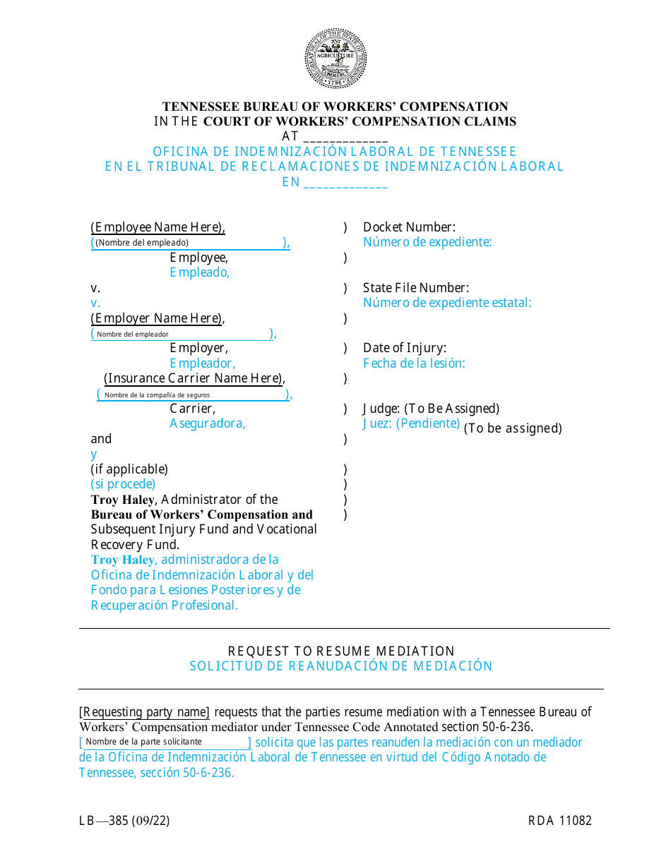 Form LB-385 Download Fillable PDF or Fill Online Request to Resume ...
