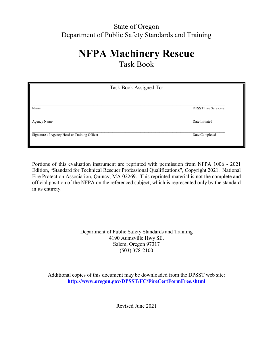 Oregon NFPA Machinery Rescue Task Book Download Printable PDF 2018 ...