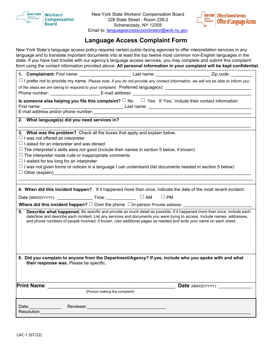 Form LAC-1 - Fill Out, Sign Online and Download Fillable PDF, New York ...