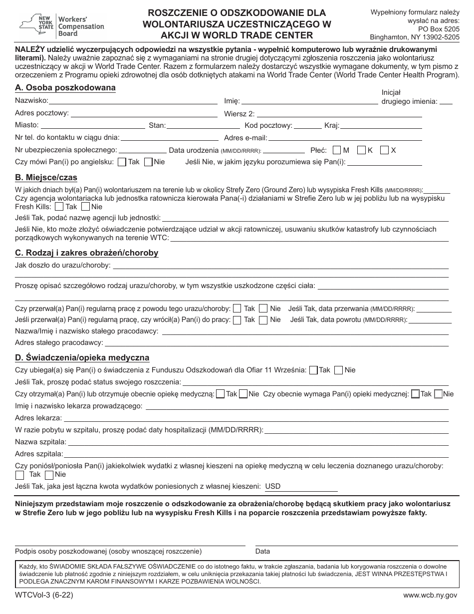 Form WTCVol-3 - Fill Out, Sign Online and Download Fillable PDF, New ...