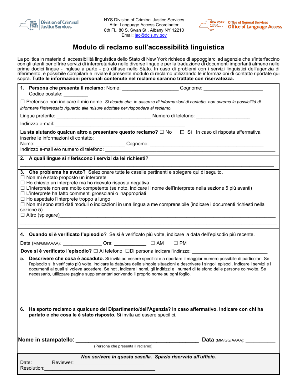 New York Language Access Complaint Form - Fill Out, Sign Online and ...