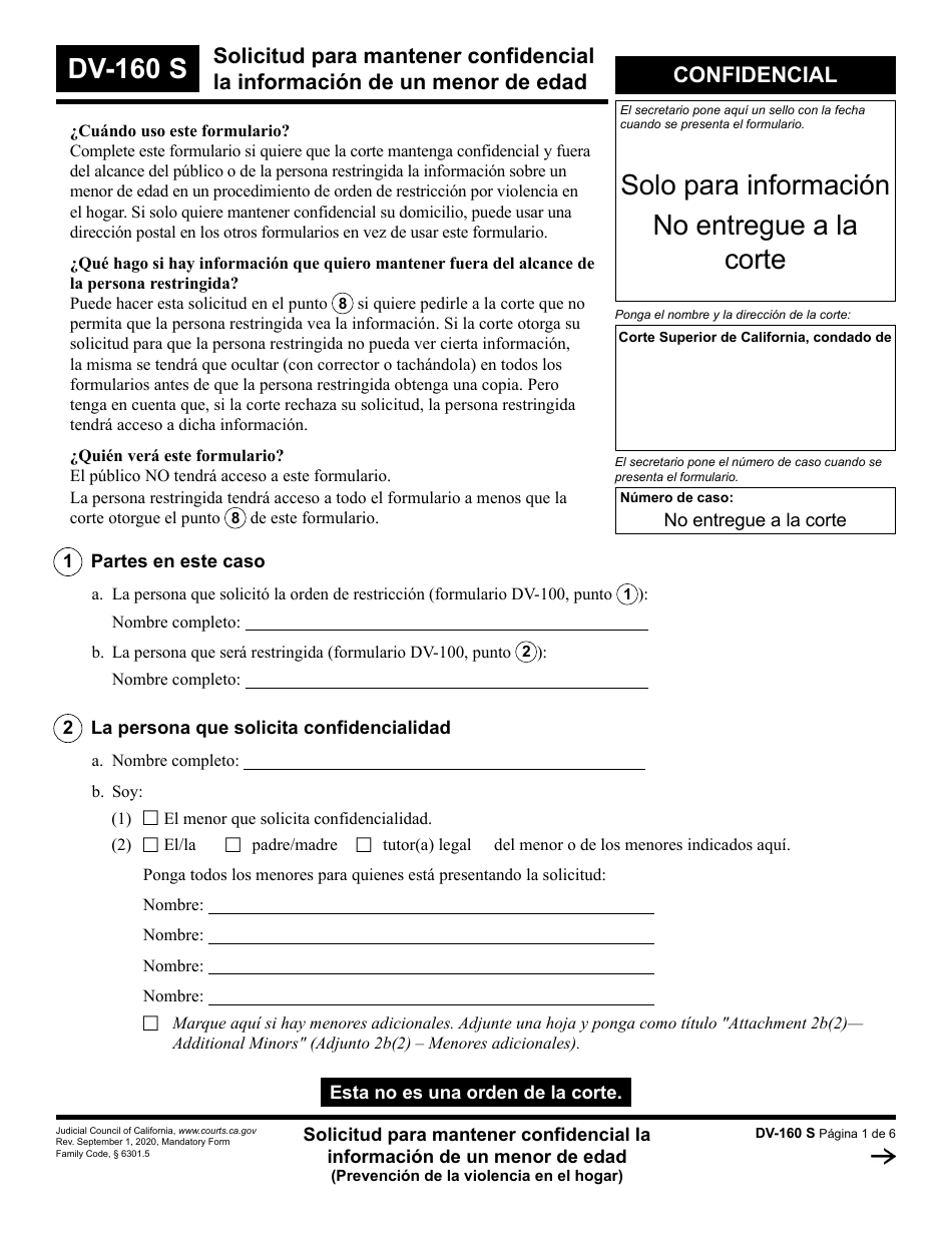 Formulario DV-160 - Fill Out, Sign Online and Download Printable PDF, California (Spanish ...