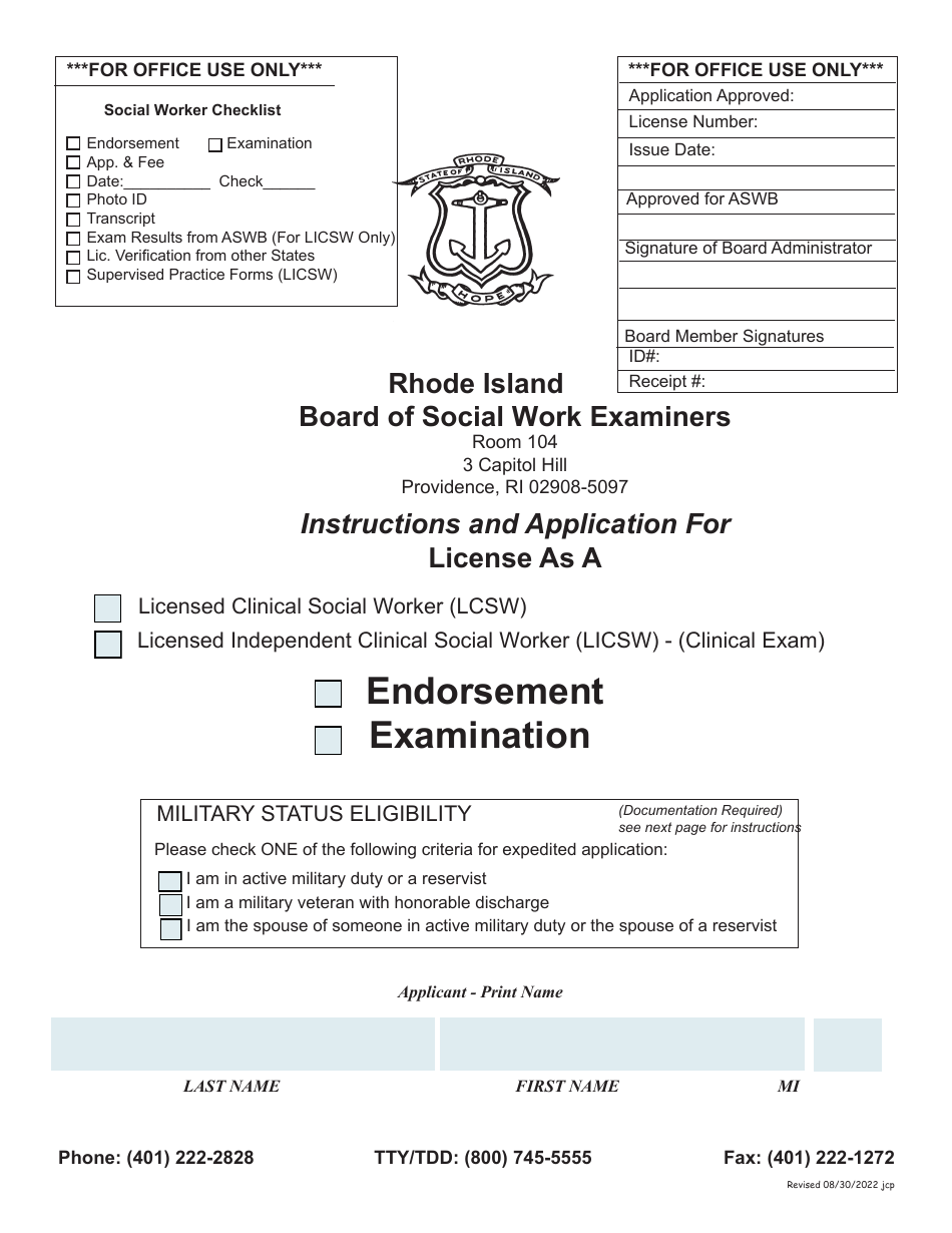 Rhode Island Application for License as a Licensed Clinical Social ...