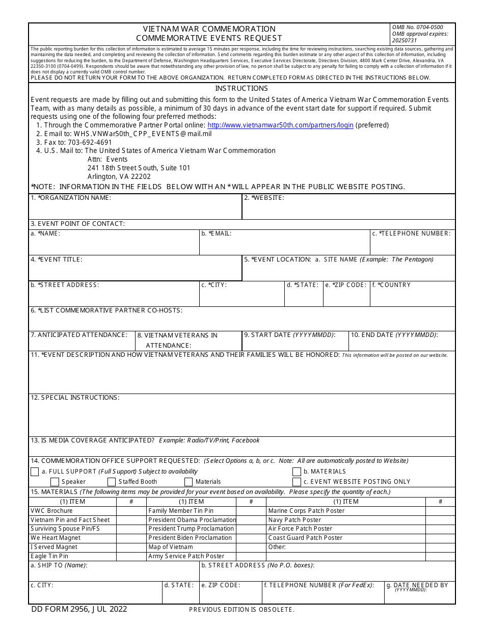 DD Form 2956 - Fill Out, Sign Online and Download Fillable PDF ...