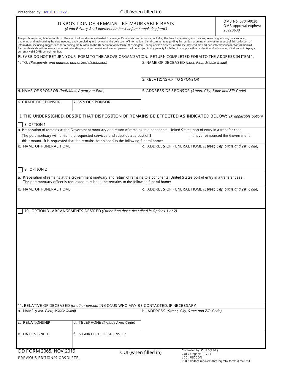 DD Form 2065 Download Fillable PDF or Fill Online Disposition of ...