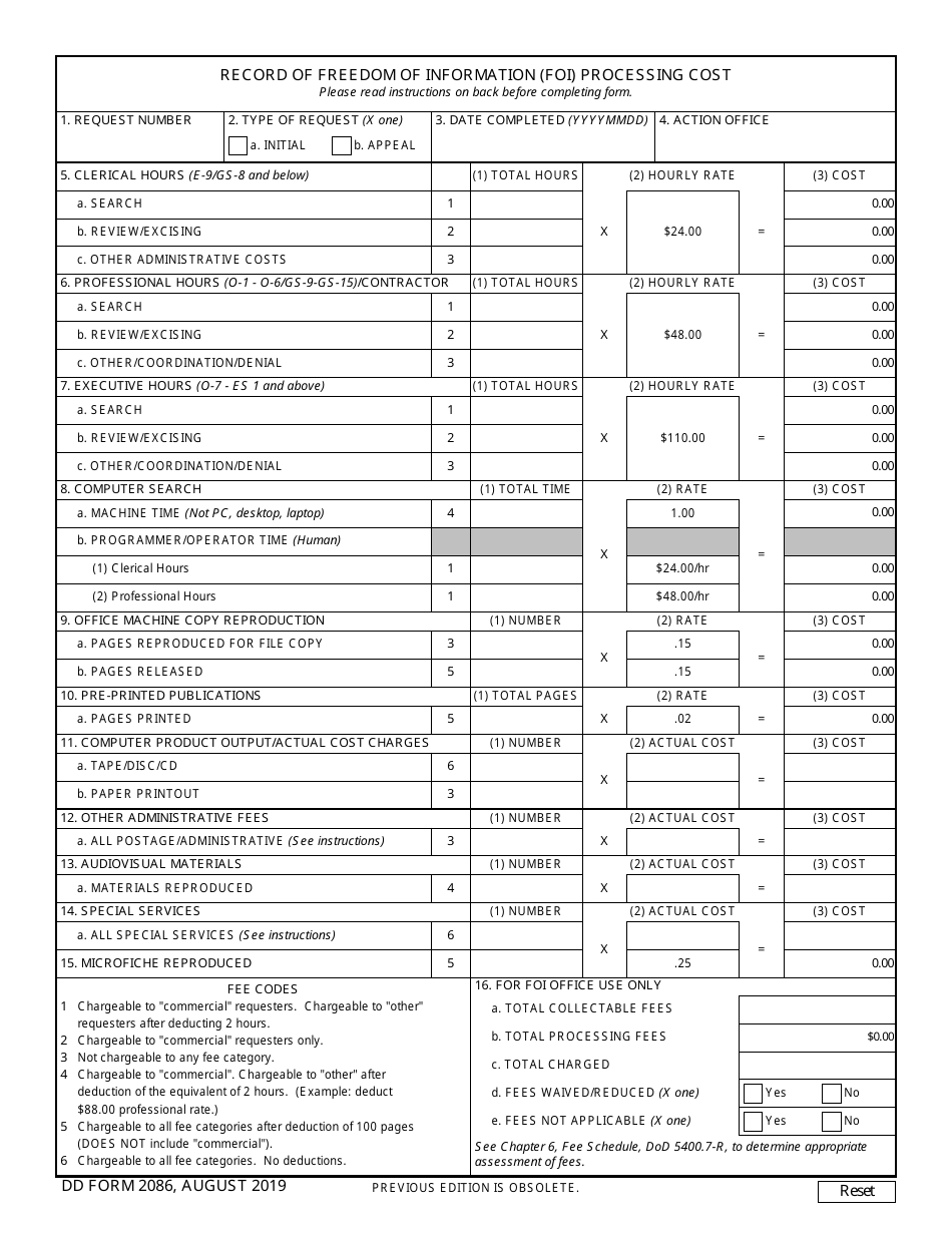 DD Form 2086 Download Fillable PDF or Fill Online Record of Freedom of ...