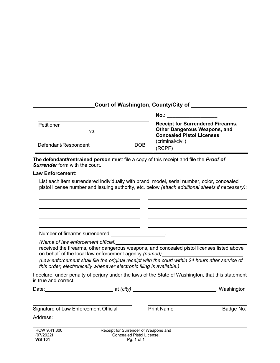 Form WS101 - Fill Out, Sign Online and Download Printable PDF ...