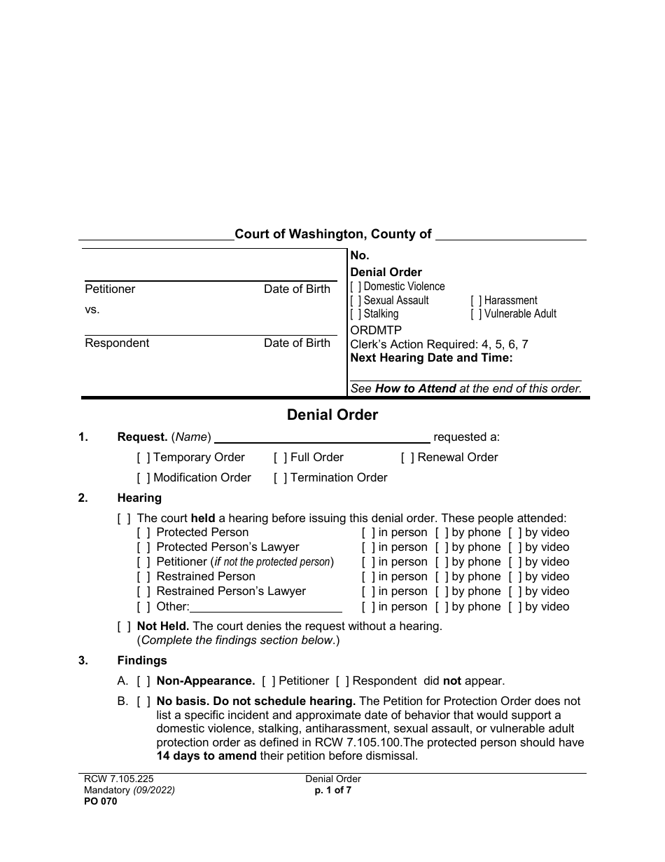 Form PO070 - Fill Out, Sign Online and Download Printable PDF ...