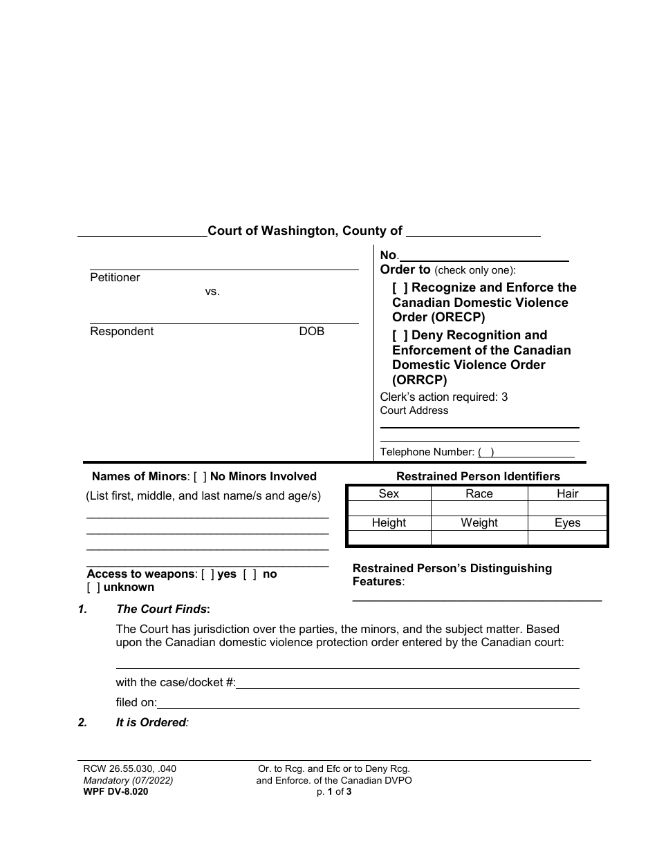 Form WPF DV-8.020 Download Printable PDF or Fill Online Order to ...