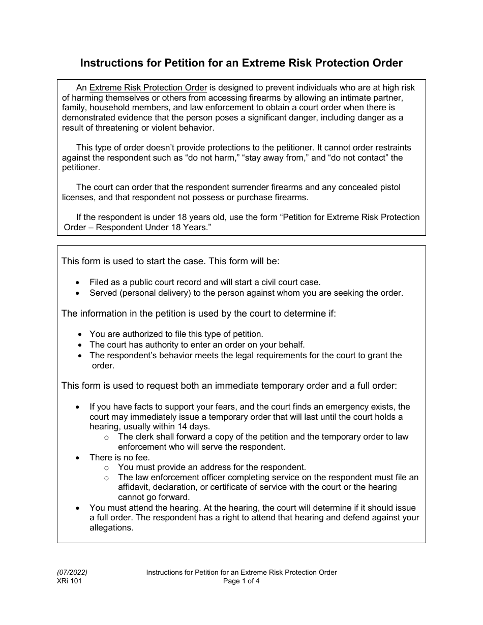 Download Instructions for Form XR101 Petition for an Extreme Risk ...