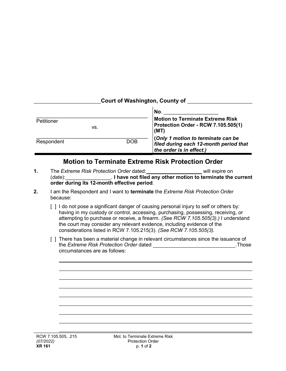 Form XR161 Download Printable PDF or Fill Online Motion to Terminate ...