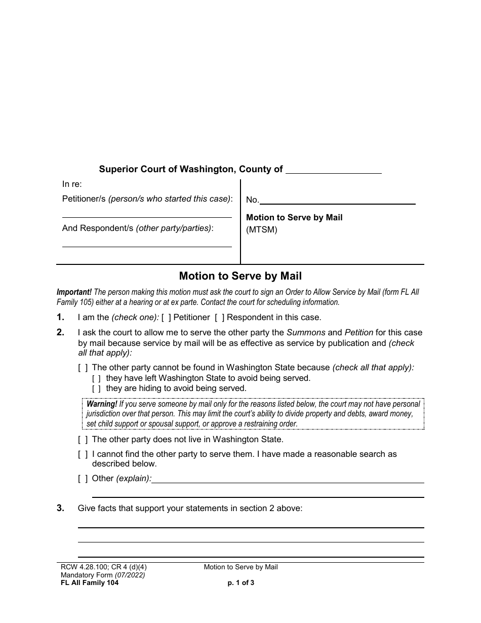 Form FL All Family104 Download Printable PDF or Fill Online Motion to ...