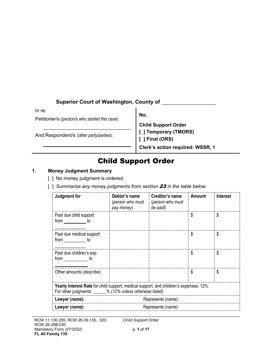 Form FL All Family130 Download Printable PDF or Fill Online Child ...
