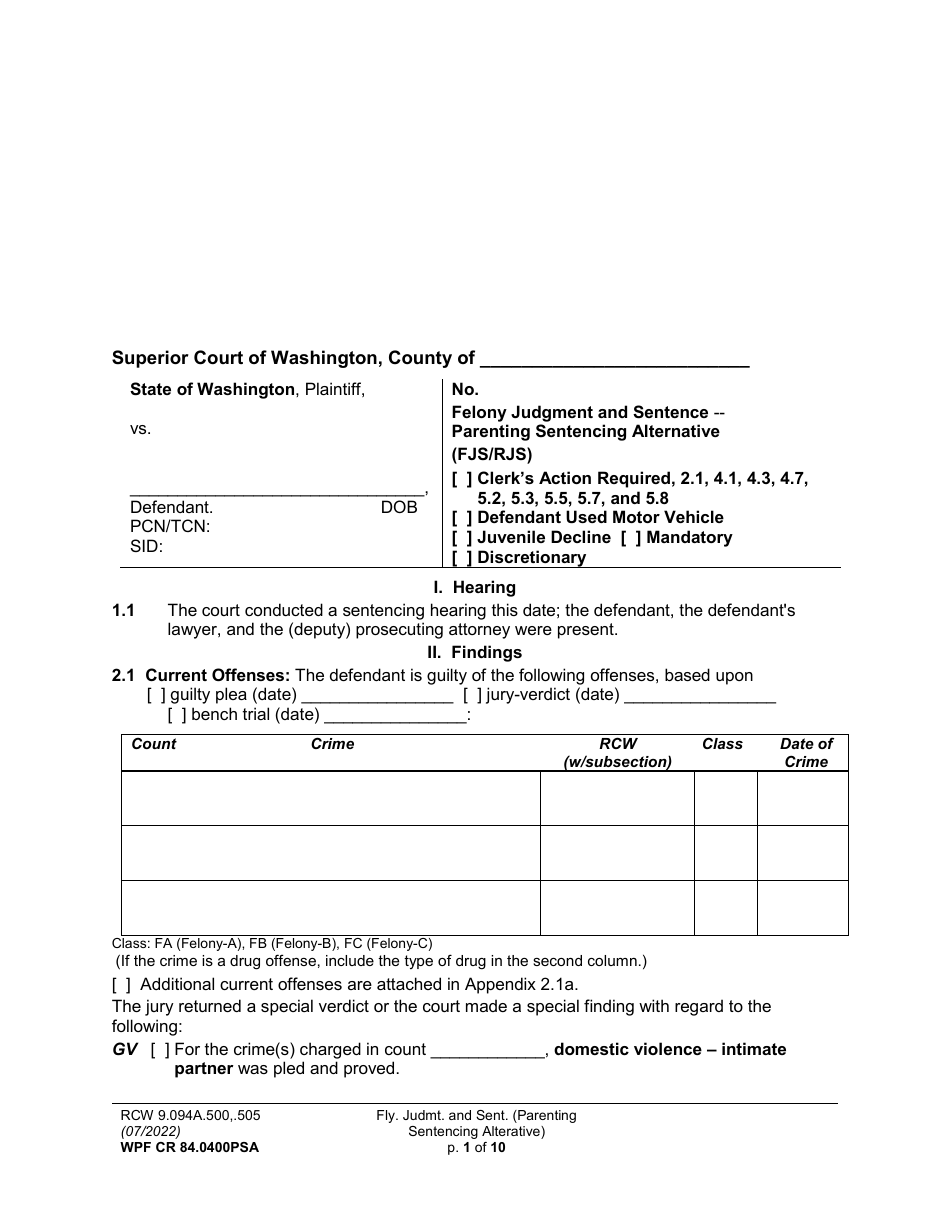 Form WPF CR84.0400 PSA - Fill Out, Sign Online and Download Printable PDF, Washington ...