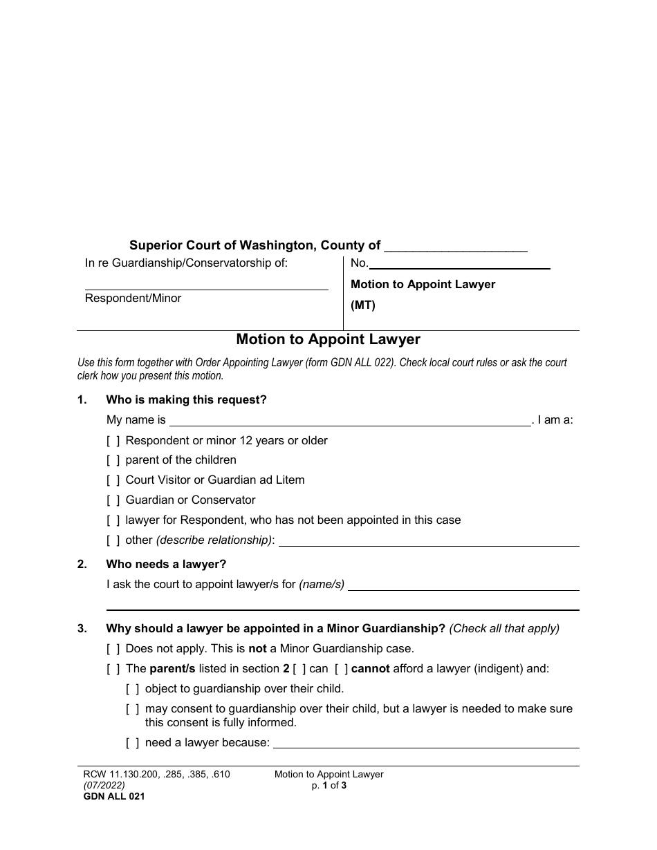 Form GDN ALL021 Download Printable PDF or Fill Online Motion to Appoint ...