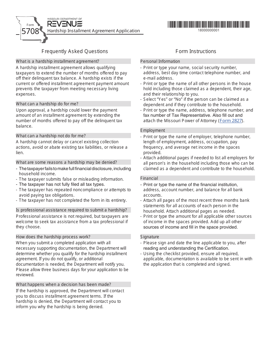 Form 5708 - Fill Out, Sign Online and Download Fillable PDF, Missouri ...