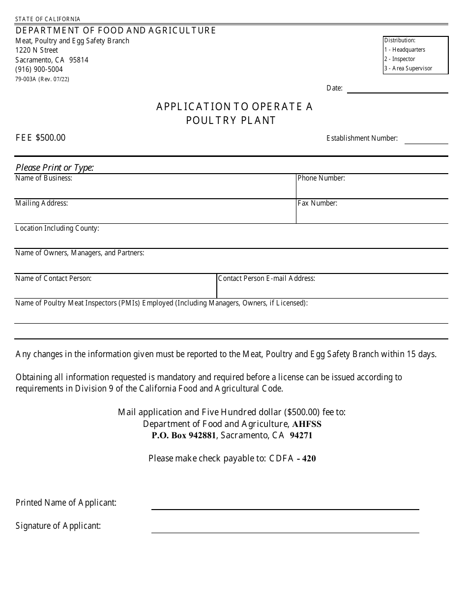 Form 79-003A Download Fillable PDF or Fill Online Application to ...