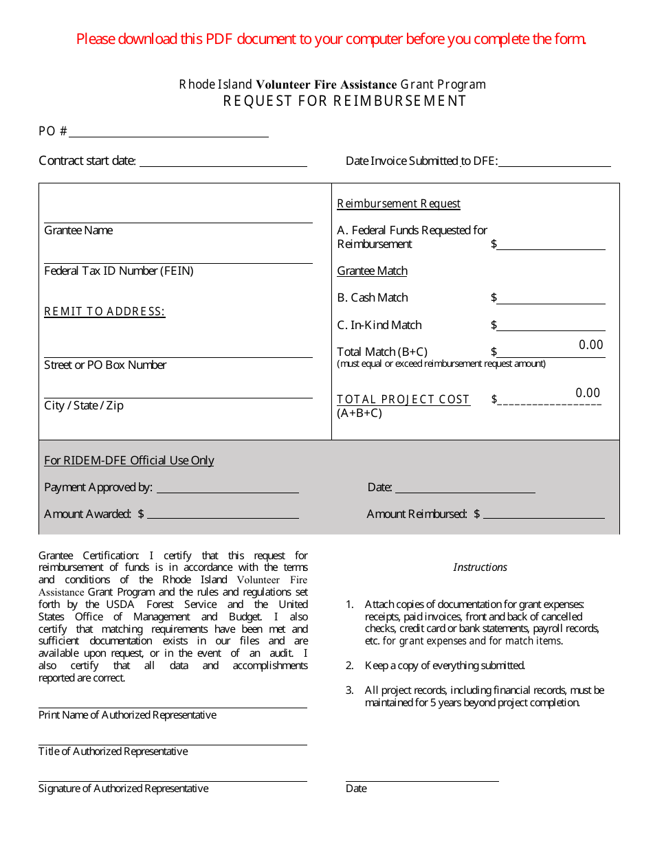 Rhode Island Request for Reimbursement - Rhode Island Volunteer Fire ...