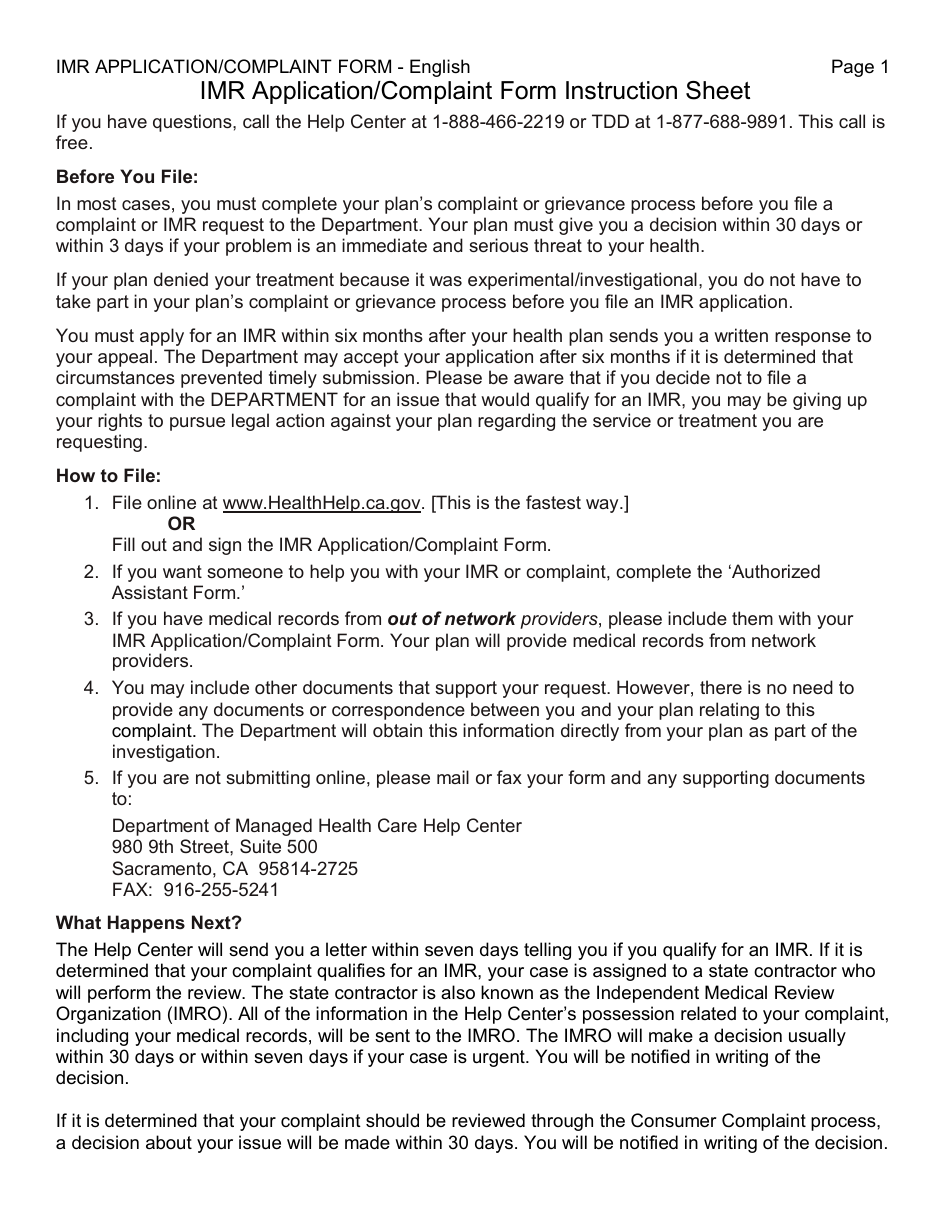 Form DMHC20-224 Download Printable PDF or Fill Online Independent ...