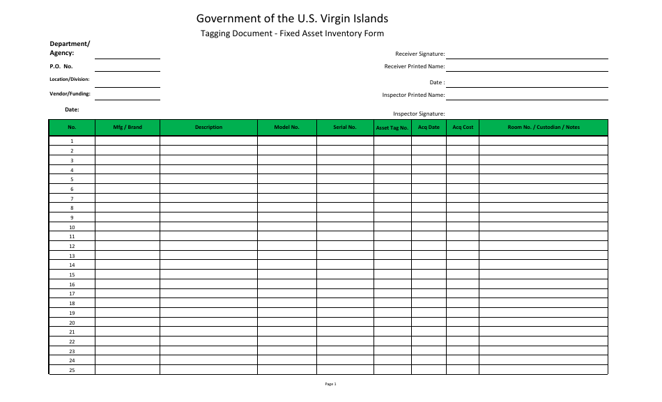 Virgin Islands Tagging Document - Fixed Asset Inventory Form - Fill Out ...
