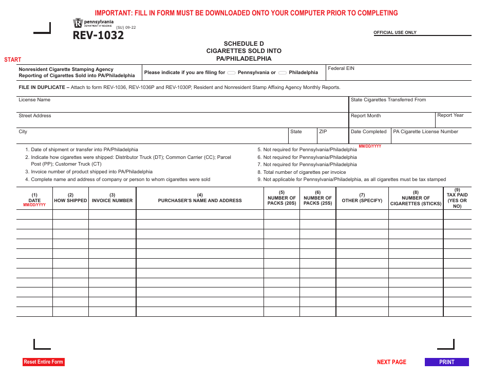 Form REV-1032 Schedule D - Fill Out, Sign Online and Download Fillable ...