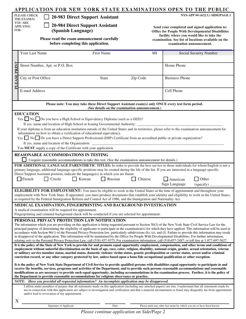 Form NYS-APP-4 - Fill Out, Sign Online and Download Fillable PDF, New ...