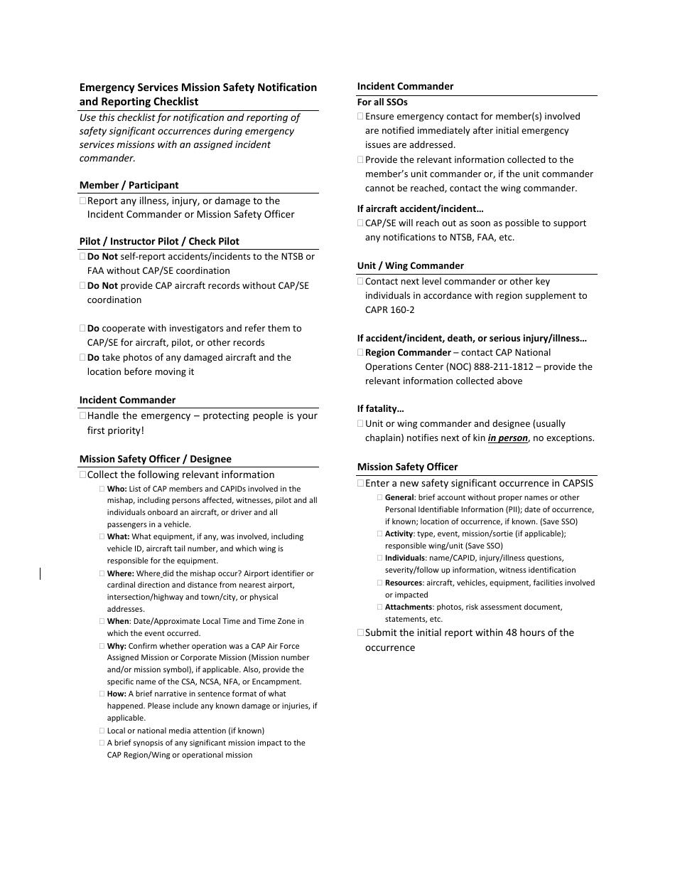 Emergency Services Mission Safety Notification and Reporting Checklist ...