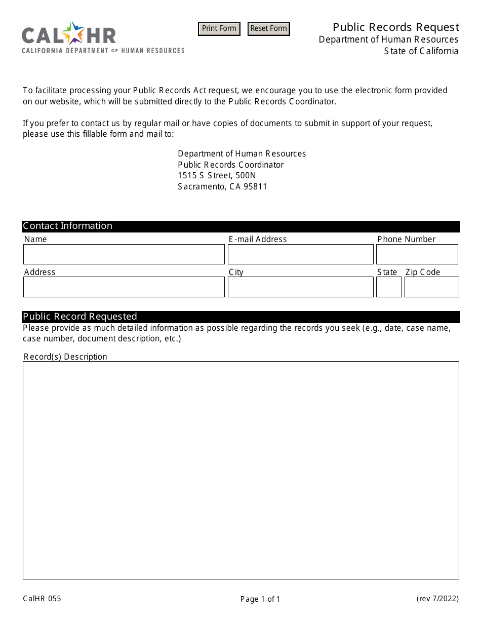 Form CALHR055 - Fill Out, Sign Online and Download Fillable PDF ...