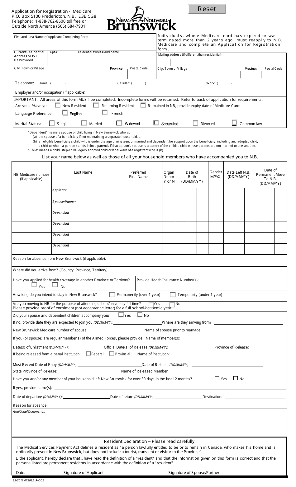 Form 35-5012 Download Fillable PDF or Fill Online Application for ...