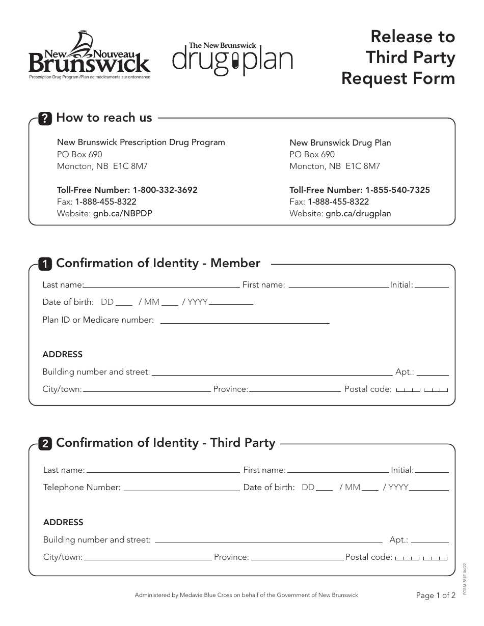 Form 781E Download Fillable PDF or Fill Online Release to Third Party ...