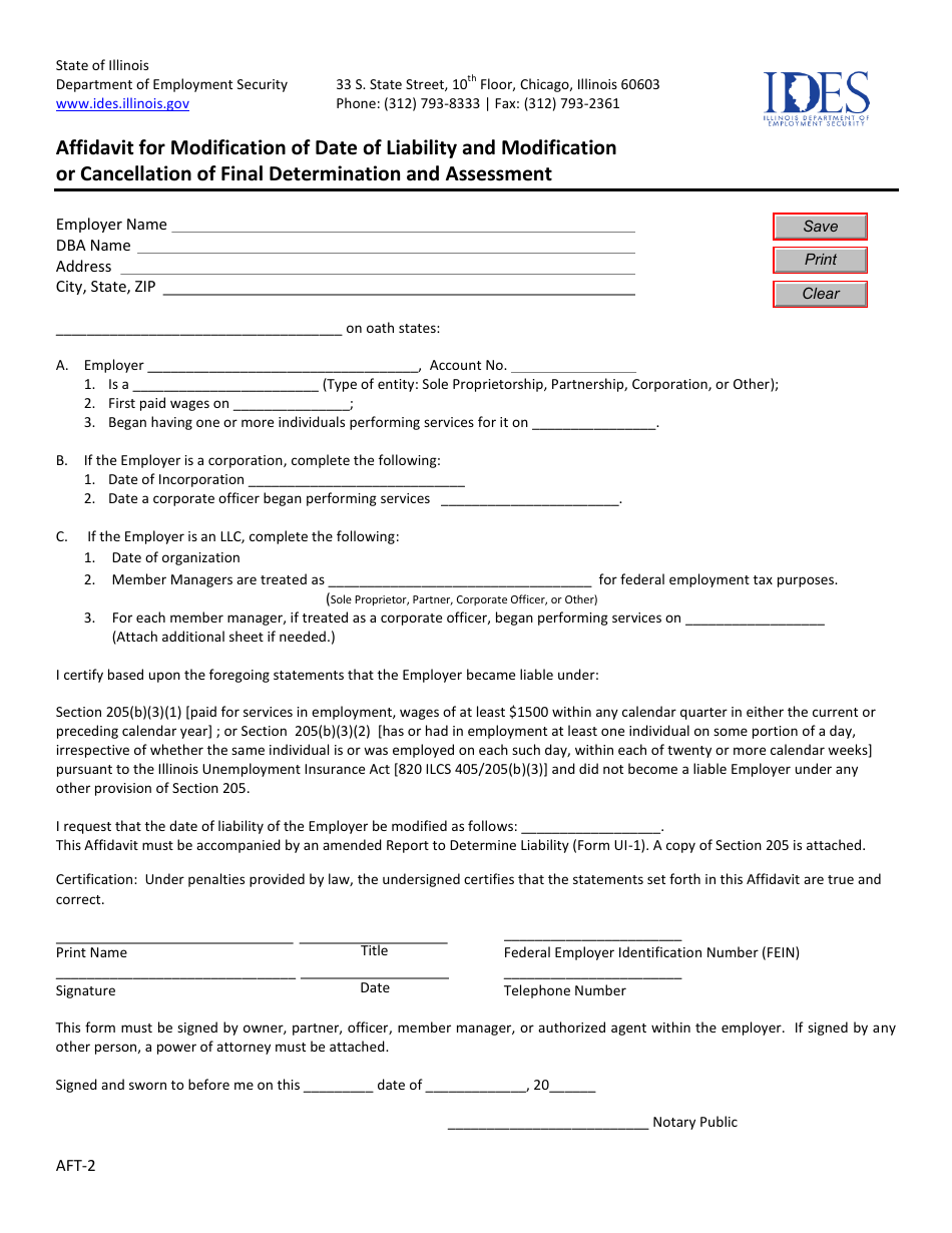 Form AFT-2 - Fill Out, Sign Online and Download Fillable PDF, Illinois ...