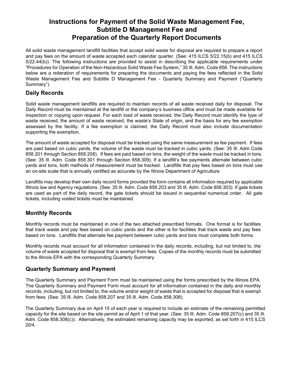 Download Instructions for Form SW Solid Waste Management Fees Forms PDF ...