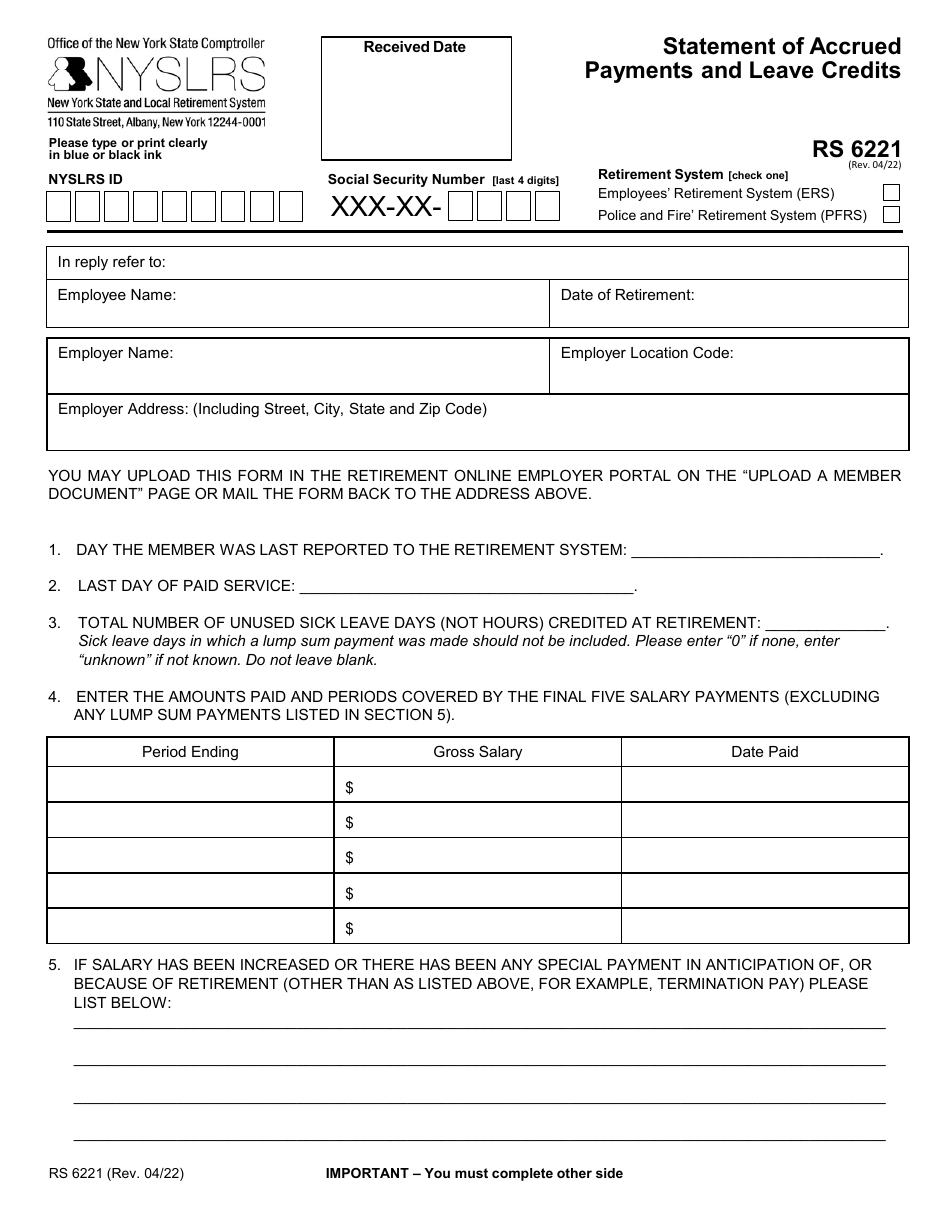 Form RS6221 Download Fillable PDF or Fill Online Statement of Accrued ...