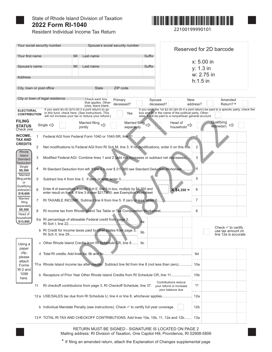 Form RI-1040 - 2022 - Fill Out, Sign Online and Download Printable PDF ...