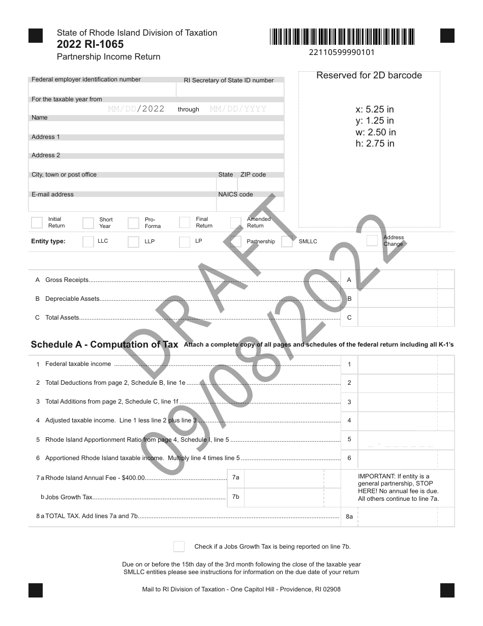 Form RI-1065 - 2022 - Fill Out, Sign Online and Download Printable PDF ...