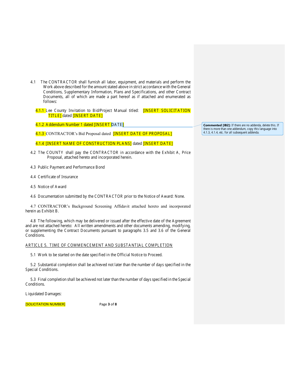 Lee County, Florida Lee County Construction Contract Agreement Form ... Lee County, Florida Lee County Construction Contract Agreement Form ...