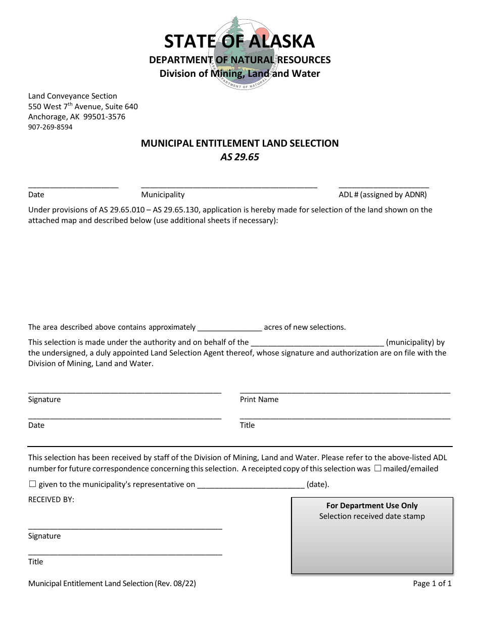 Alaska Municipal Entitlement Land Selection Form - Fill Out, Sign ...
